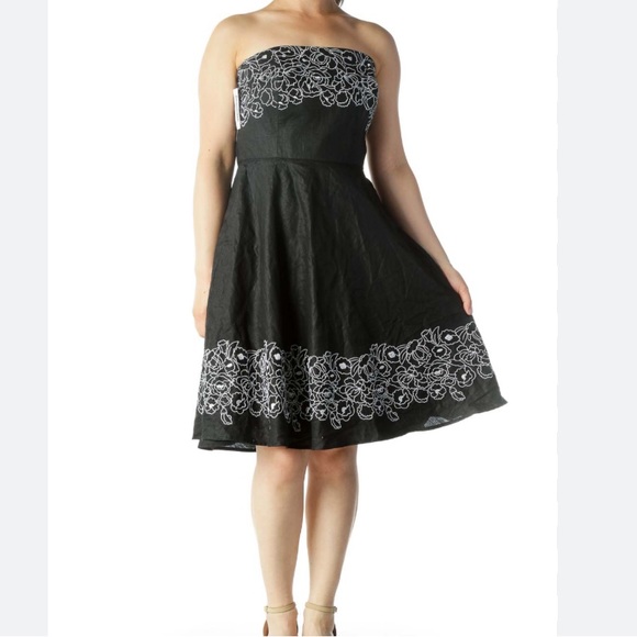 LOFT | Dresses | Nwt Loft Black White Embroidered Strapless Linen Dress ...